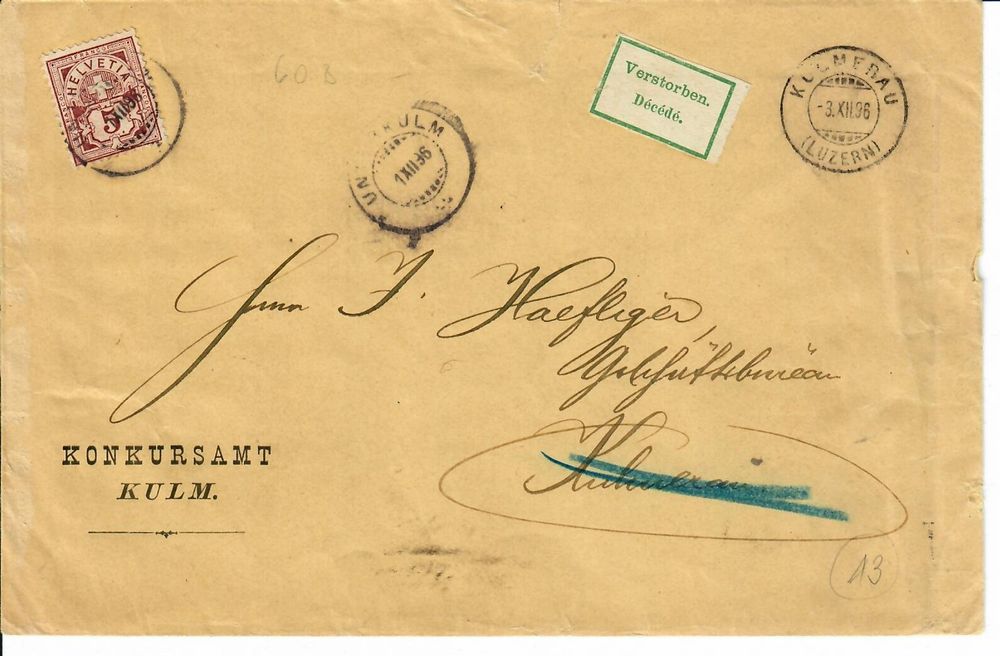 Brief. Kulm - Unterkulm - Münster - Kulmerau 1896 (Gebraucht) in Hochdorf für CHF 20 – mit ...