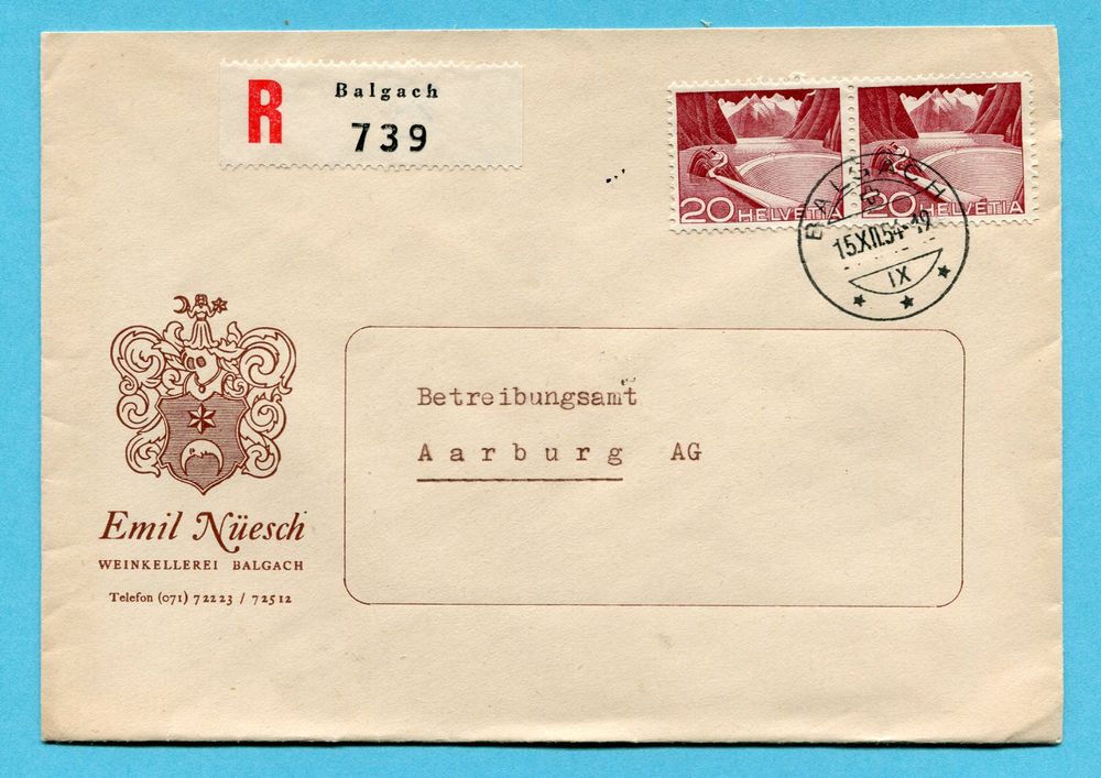 Illustrierter Brief Balgach 1954 - Abs: Emil Nüesch (D'occasion) à ...