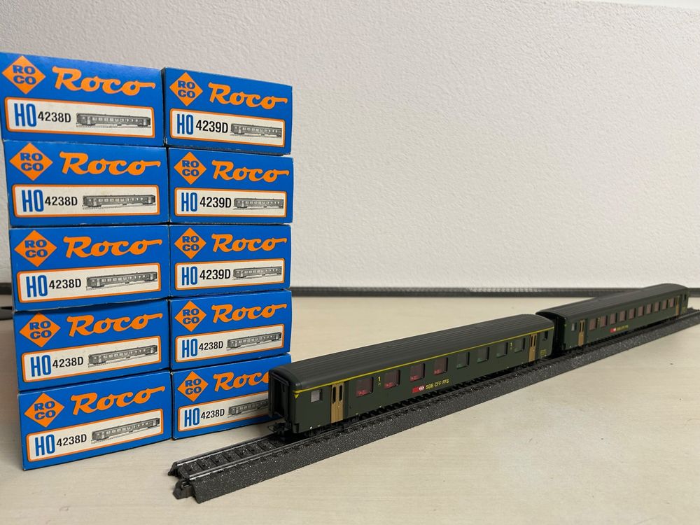 10x Roco 4238D / 4239D Personenwagen SBB Schnellzugwagen H0 (Neu und ...