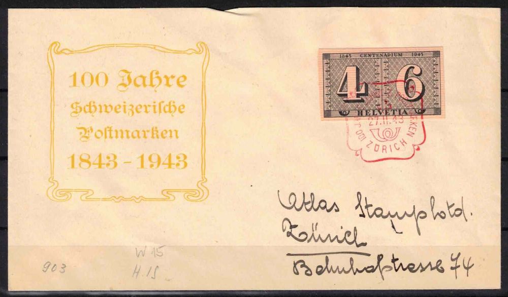 1943 Zürich Luxusblatt-Ausschnitt W15 auf Brief (Neu (gemäss Beschreibung)) in Nuglar für CHF 1 ...
