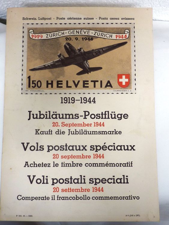 Plakat Schweiz. Luftpost 1919-1944. Jubiläumsmarke. Original | Kaufen auf Ricardo