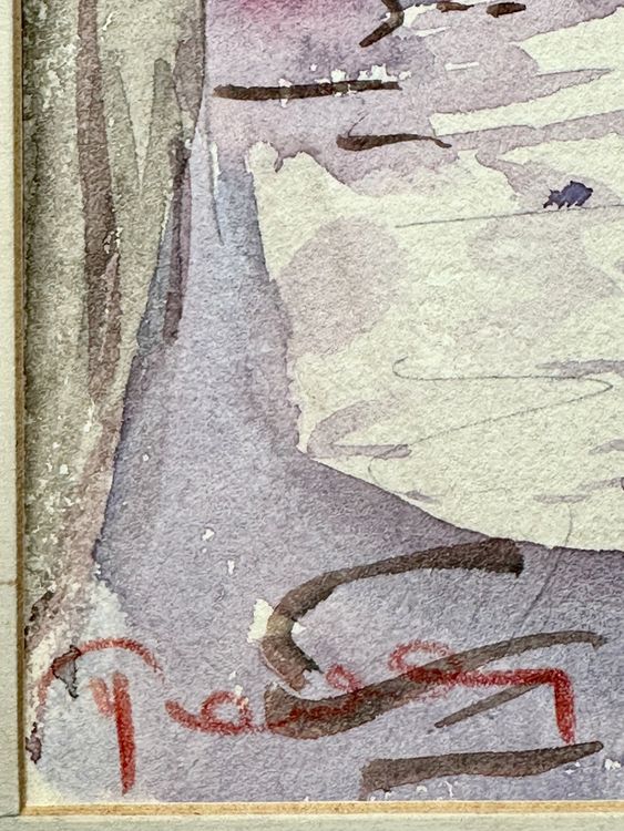 Superbe aquarelle sur carton paysage Santorin Grèce signée | Kaufen auf Ricardo