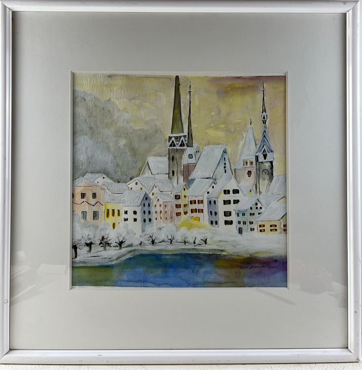 Winterliches Gemälde Altstadt am See Signiert (Gebraucht) in Neuhausen am Rheinfall für CHF 1 ...