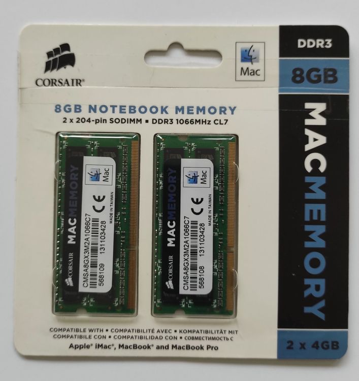 Corsair SO-DDR3-RAM Mac Memory 1066 MHz 2x 4 GB (Neu und originalverpackt) in Langenthal für CHF ...