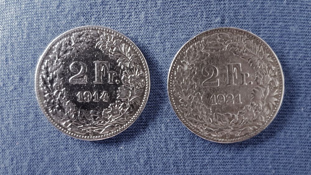 2 x 2 Fr Silbermünzen 1914 und 1921 ab nur 1.00 Franken !! (Gebraucht) in Camignolo für CHF 12 ...