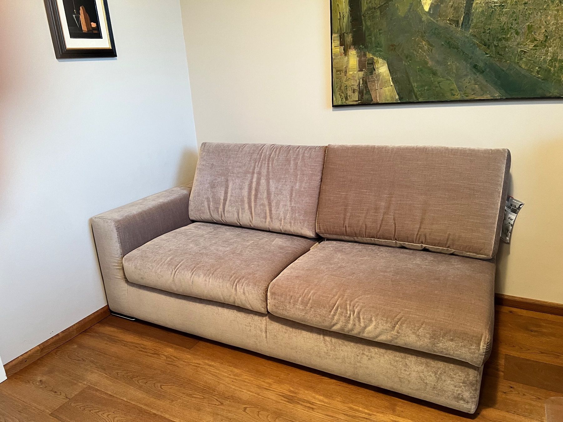 Canapé convertible beige velours 3 places, excellent état. (Neu (gemäss ...