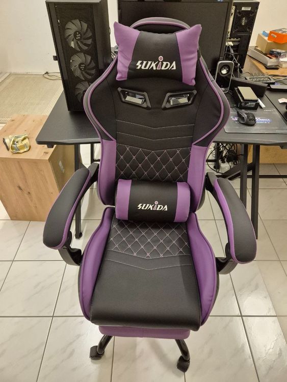 Neuer Gamer Stuhl Gaming Chair Schwarz Lila inkl. Kissen (Neu und ...