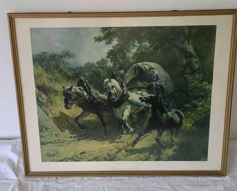 Antikes Bild mit Pferden, Johann Rudolf Koller 1855 (Gebraucht) in Liestal für CHF 99 – nur ...