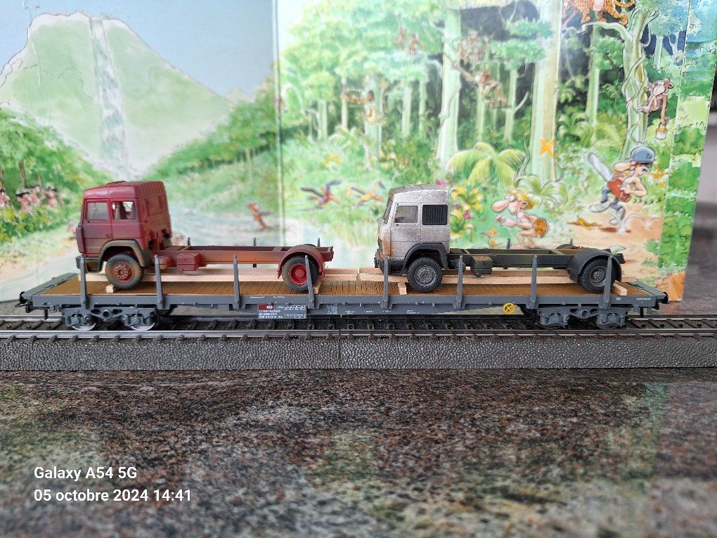 Hag HO. Wagon plat CFF avec transport 2 cabines de camions (Neu und ...