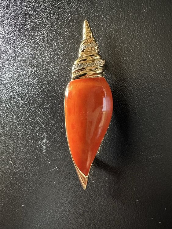 Broche vintage Angel Jewelry - émail corail & strass (Neu (gemäss ...