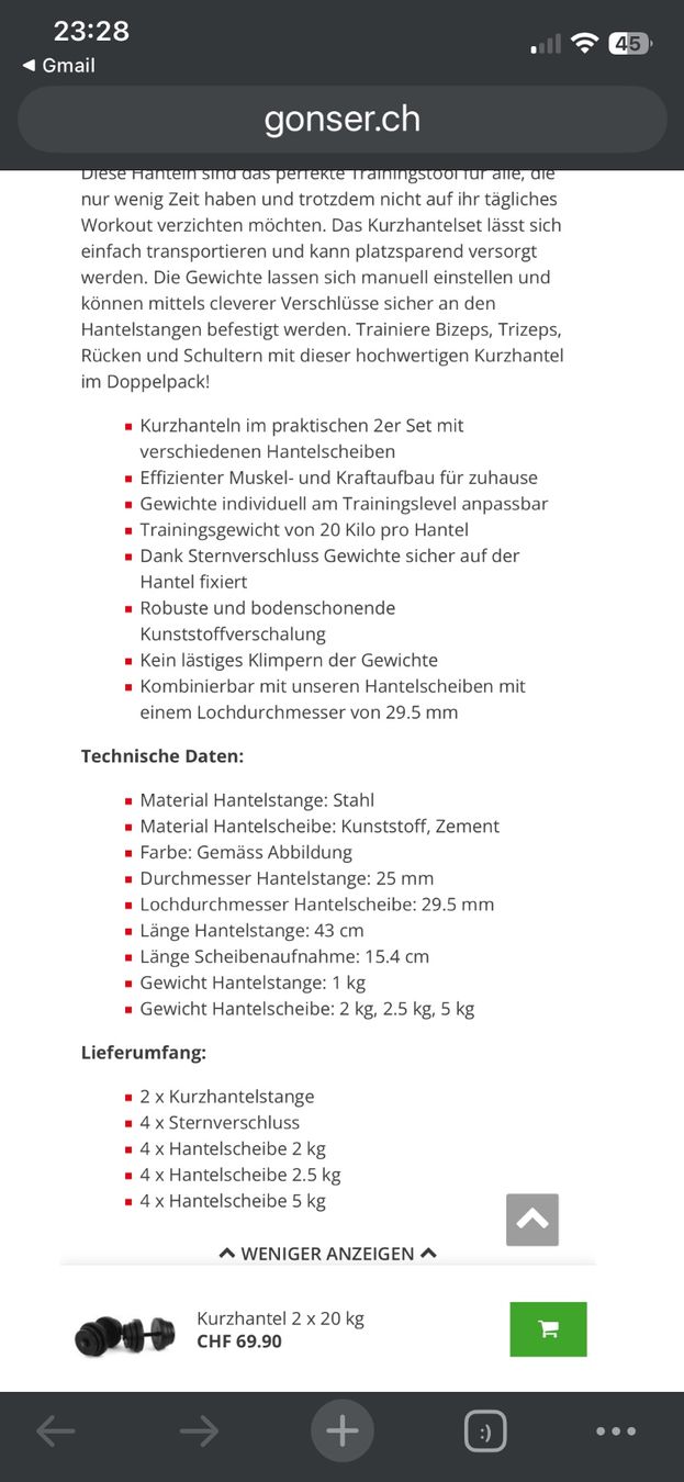 Kurzhanteln 2 x 20kg und Hip Thrust Gürtel (Gebraucht) in Urdorf für ...