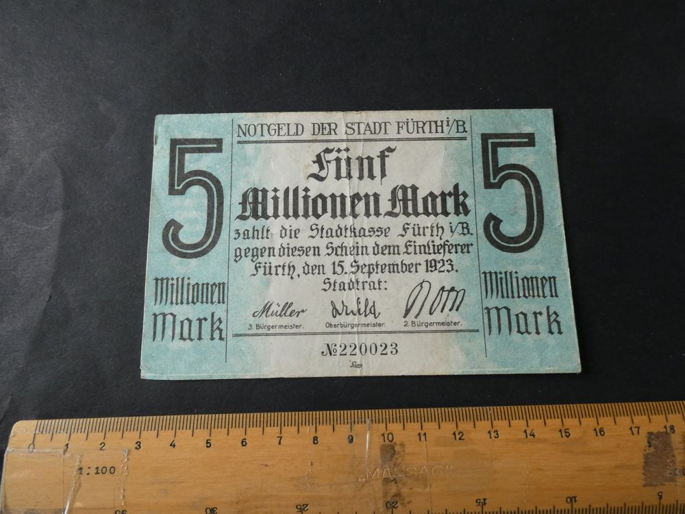 Dt. Reich 1923, Fürth, 5 Millionen Mark (Gebraucht) in Hinterforst für ...