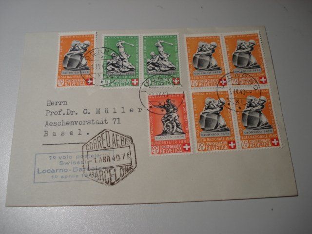 Brief Erstflug 1940, Locarno-Barcelona, reiche Patriafrankat (Gebraucht) in Niederwil AG für CHF ...