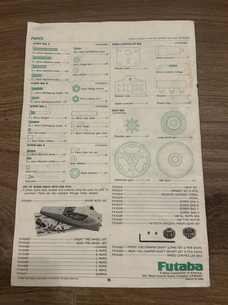 Futaba FX10 All Terrain RC Off Road Car Kit Manual - vintage (Neu ...
