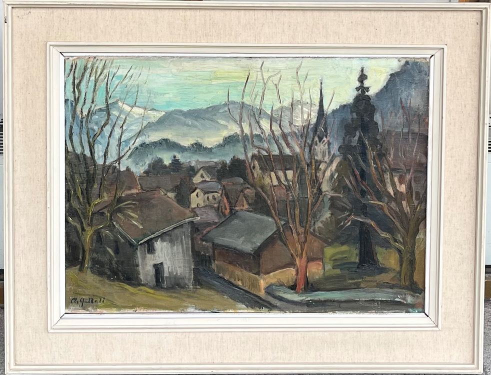 Christine Gallati (1888-1985) Grosse Dorf Ansicht Gemälde | Kaufen auf Ricardo