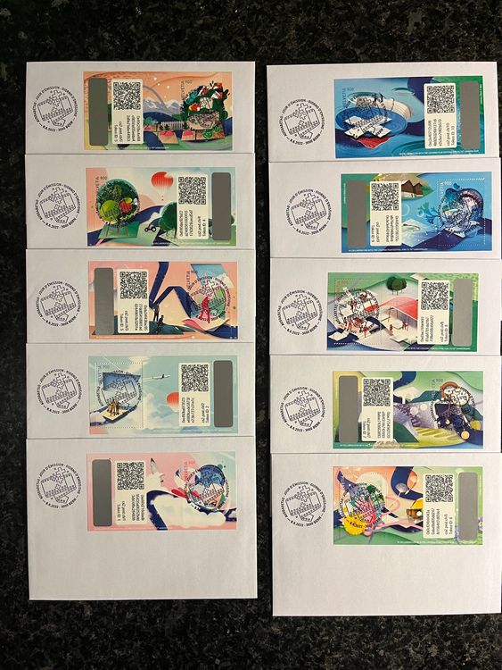 Swiss Crypto Stamp 2.0 ID 1-10 FDC mit Voll-ET-Stempel (Neu (gemäss ...