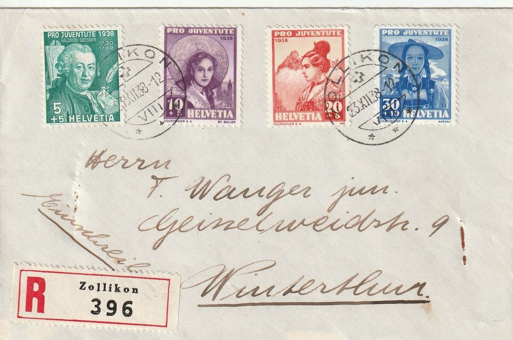 PJ-R-Satzbrief 1938, Zollikon-Winterthur, Kat. 70.- (Gebraucht) in Zürich für CHF 7 – mit ...