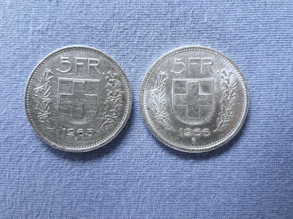 2x 5 Franken Silbermünzen 60ger J. / 1965-1966 ab nur 1 Fr ! (Gebraucht) in Camignolo für CHF 17 ...
