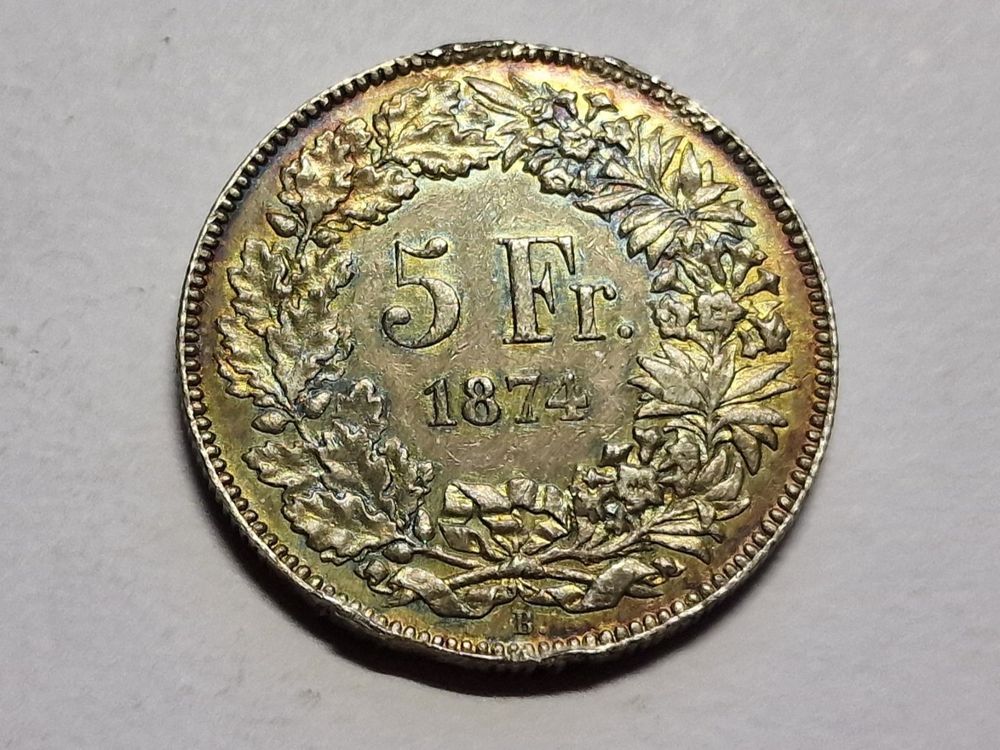 Helvetia 5 Franken 1874 silber. (Gebraucht) in Zürich für CHF 51 – mit Lieferung auf Ricardo kaufen
