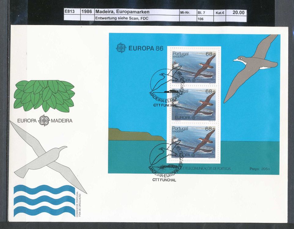 1986 Portugal - Madeira, Europamarken - Block, FDC (Gebraucht) in Winterthur für CHF 4 – mit ...