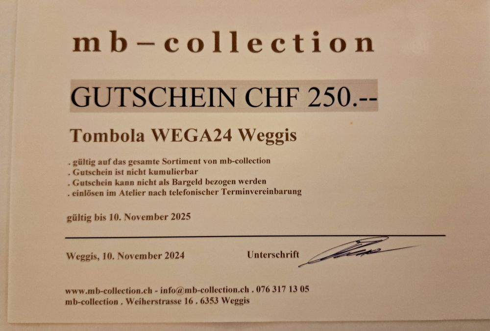 Gutschein mb-collection CHF 250.- bis 2025 | Kaufen auf Ricardo