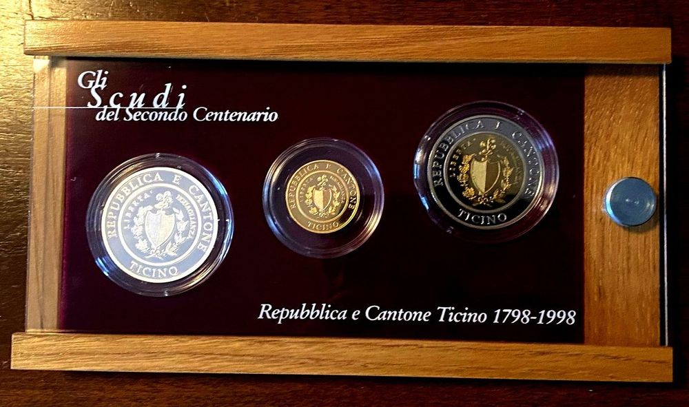 TESSIN 3 SCUDI 13gr GOLD 25gr SILBER 3 MÜNZEN No. 241/500 !! (Neu und ...