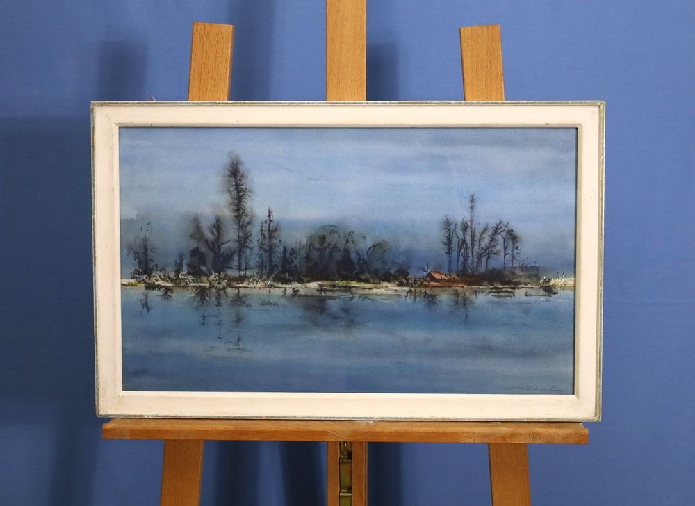 Erwin Kohlund 1915-1992, grosses Aquarell, "Uferlandschaft". | Kaufen ...