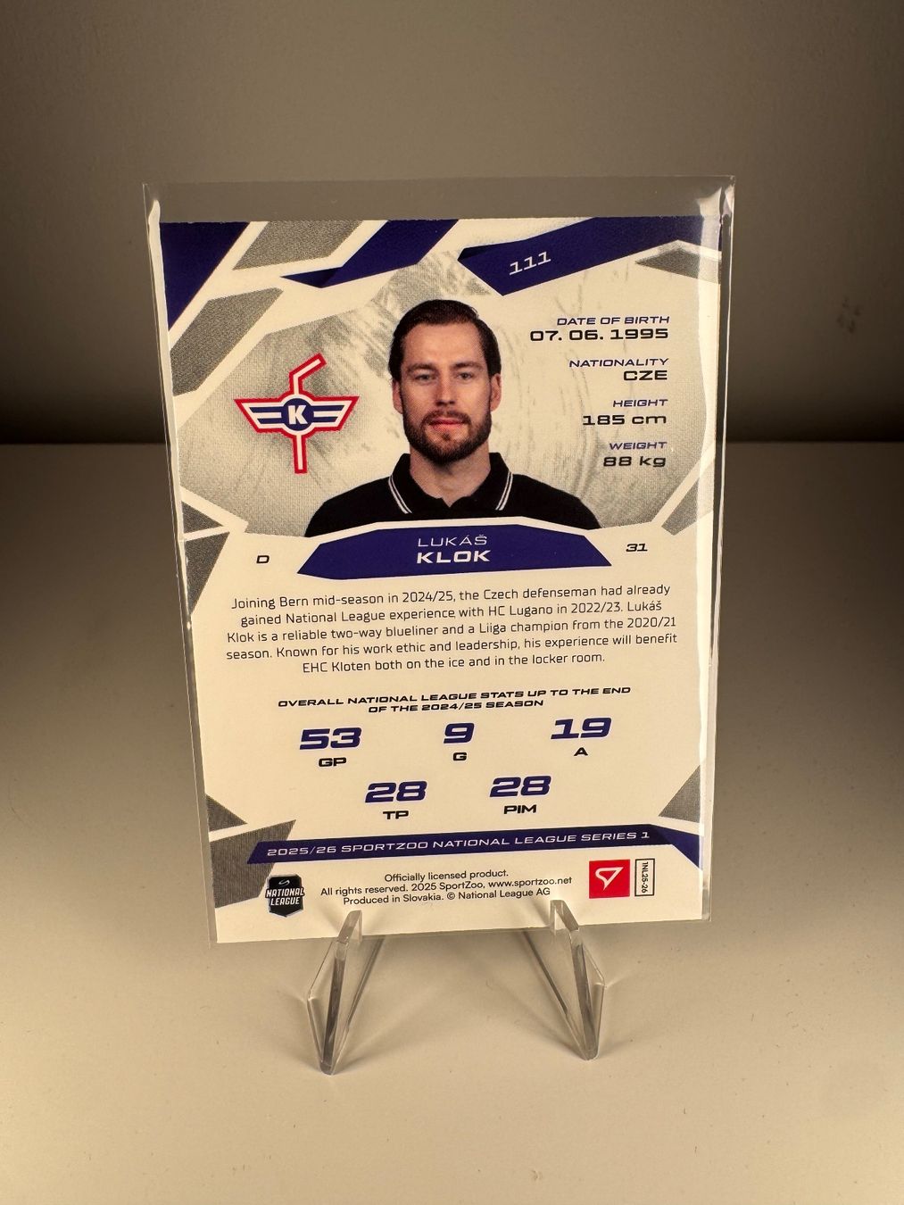 111 Lukáš Klok EHC Kloten SportZoo 2025/26 (Neu (gemäss Beschreibung ...