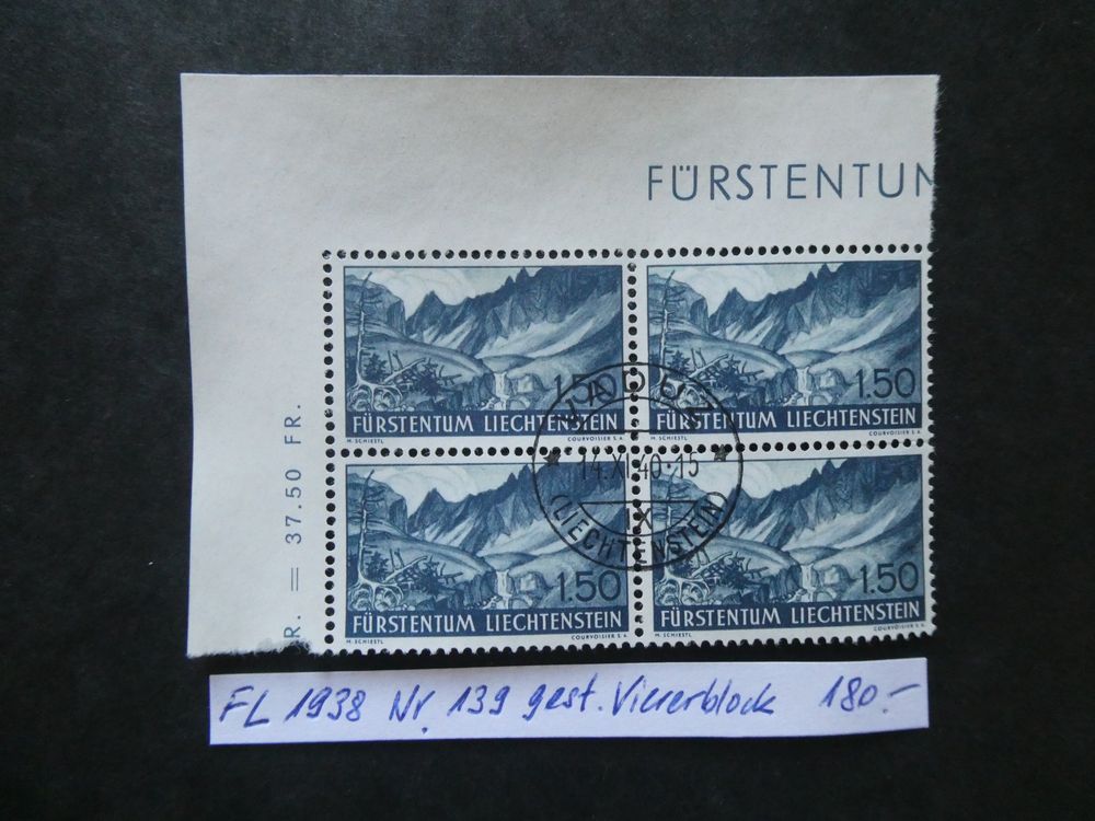 FL 1938 Nr. 139 gestempelter Viererblock vom Eckrand | Kaufen auf Ricardo