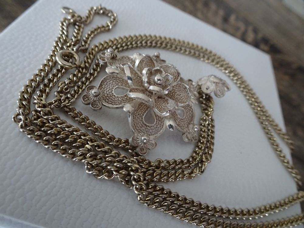 Trachtenschmuck Silberkette mit Blumen Anhänger 925 Vintage (Gebraucht) in Winterthur für CHF 18 ...