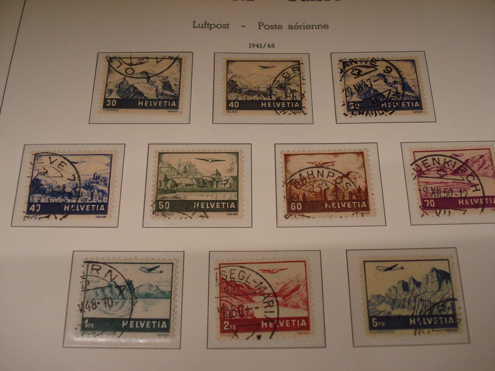 Satz Flugpost 1941/48, sauber gestempelt, bis 5.- Franken (Gebraucht) in Niederwil AG für CHF 1 ...