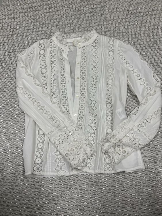 Sezane Rym Shirt Gr. 36 Weiss Spitze Boho Blogger Style (Gebraucht) in ...
