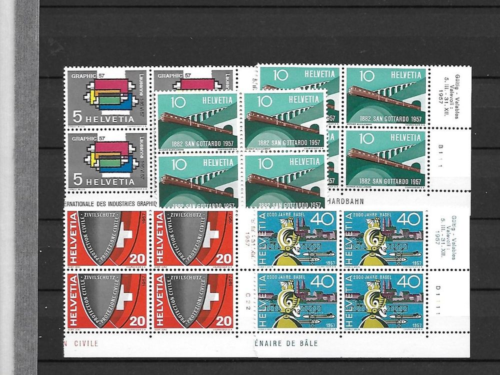 Freim. 1957 ** Viererbl. mit 329b Kat CHF 58.- (Neu (gemäss Beschreibung)) in Basel für CHF 1 ...