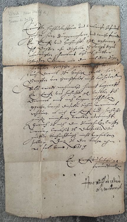 Antike Handgeschriebene Brief Aus 1639 von Hans Wülf mit Sig (Gebraucht ...