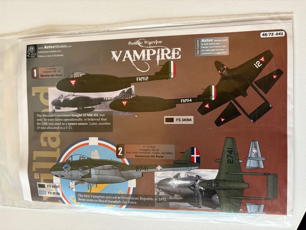 1/48 DH VAMPIRE GOTHIC WARRIOR VAMPIRE DECALS (Gebraucht) in MÜHLEDORF ...