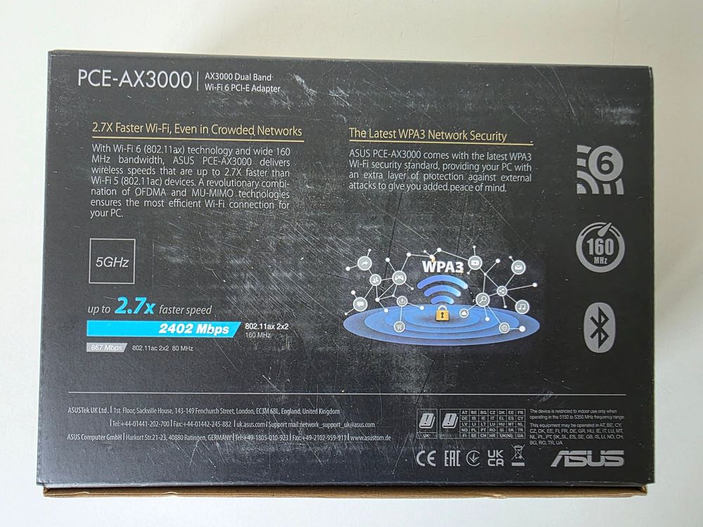 ASUS PCE-AX3000 Wi-Fi 6 PCI-E Adapter - Neuwertig & OVP! (Gebraucht) in ...