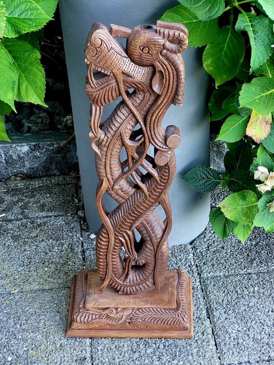 Schöne, antike, asiatische Drachen-Skulptur Holz, 2.4kg/60cm | Kaufen ...