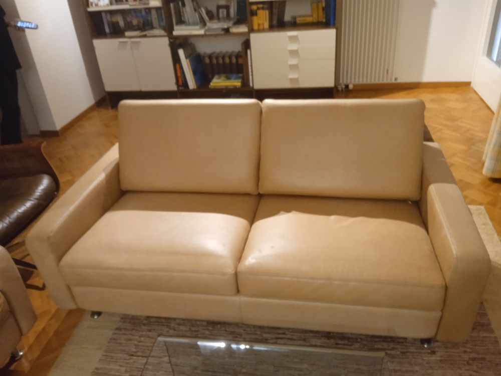 Sofa Leder hell 155x90 cm Sitzhöhe 42 cm | Kaufen auf Ricardo