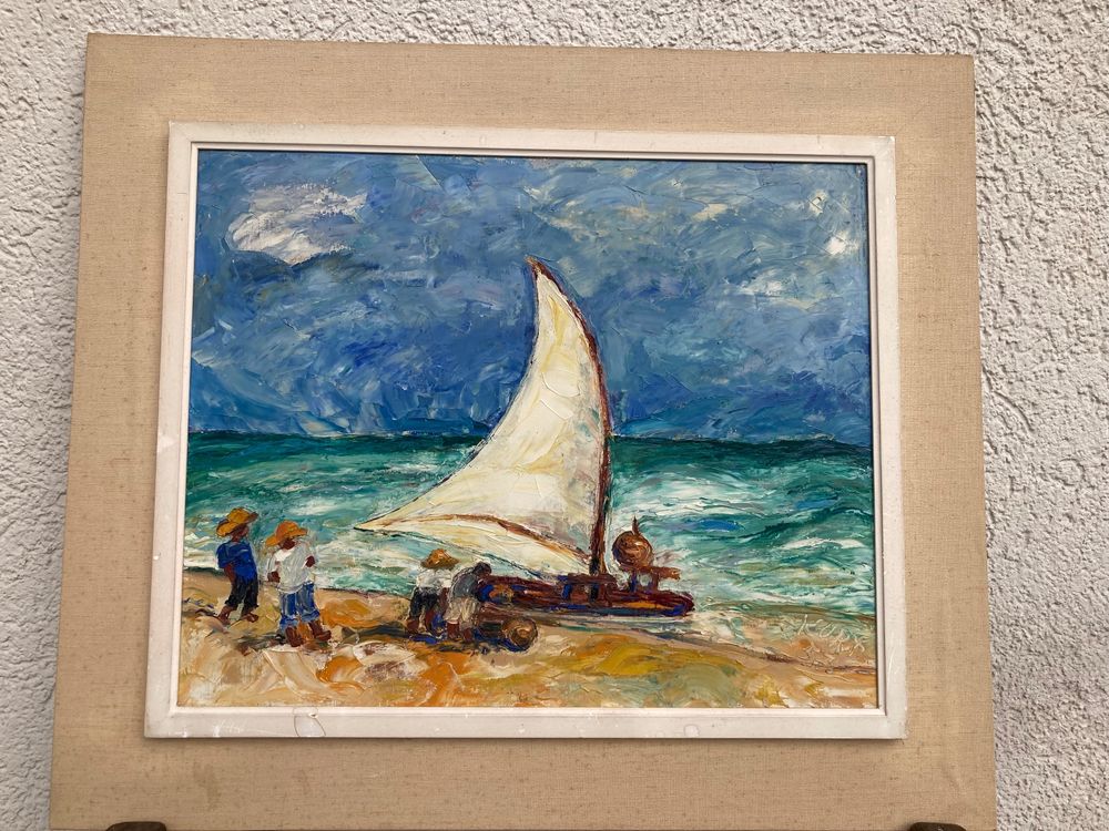 Gemälde Segelboot Fischer Meer Strand (Gebraucht) in Engwilen für CHF 90 – nur Abholung auf ...