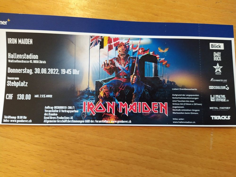 Iron Maiden Ticket 30.6.2022 (Stehplatz) (Gebraucht) in Bettenhausen ...
