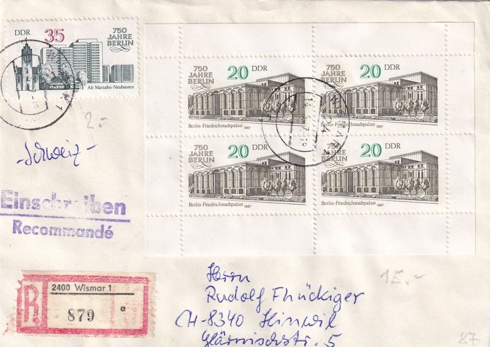 DDR R.Brief mit Viererblock BERLIN-FRIEDERICHSTADTPLATZ 1987 | Kaufen auf Ricardo
