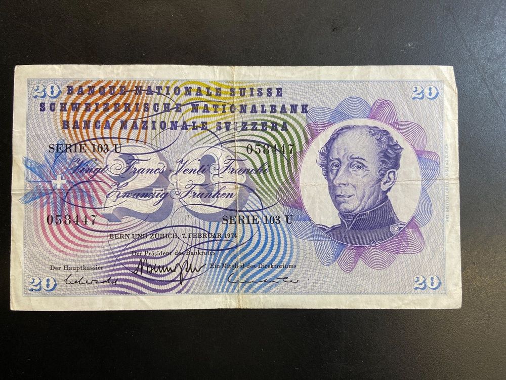 20 Fr.-Note Schweiz 1974 (Gebraucht) in Herisau für CHF 6 – mit ...