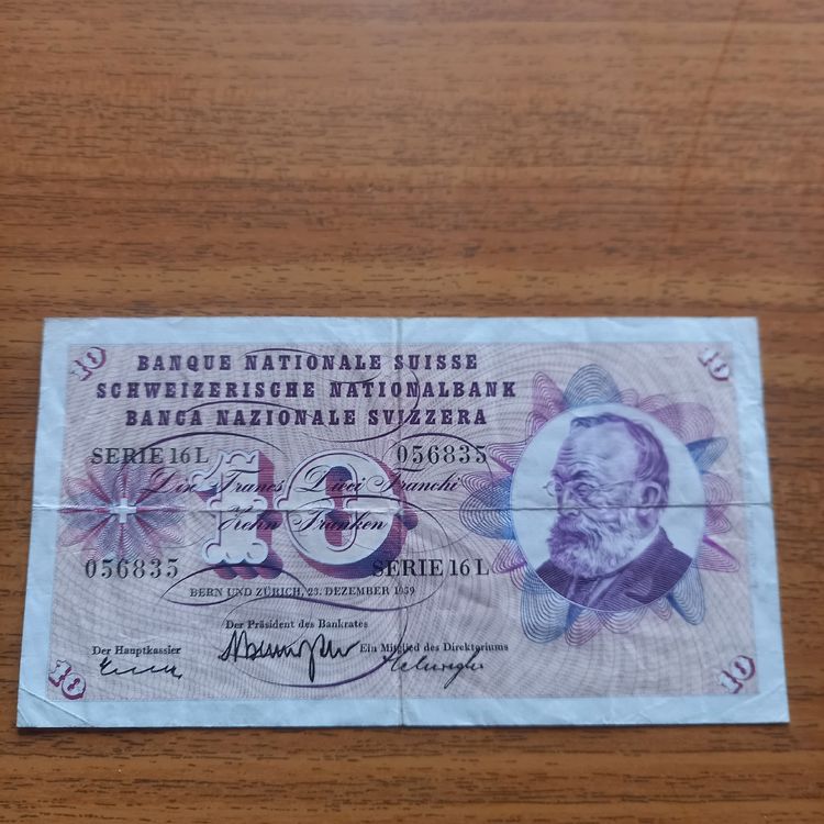 Schweizer 10-Franken-Note, Serie 16L, Jahrgang 1959. (Gebraucht) in ...