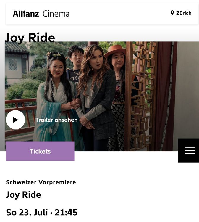 Allianz Cinema Zürich: Joy Ride So 23.7.23 | Kaufen auf Ricardo