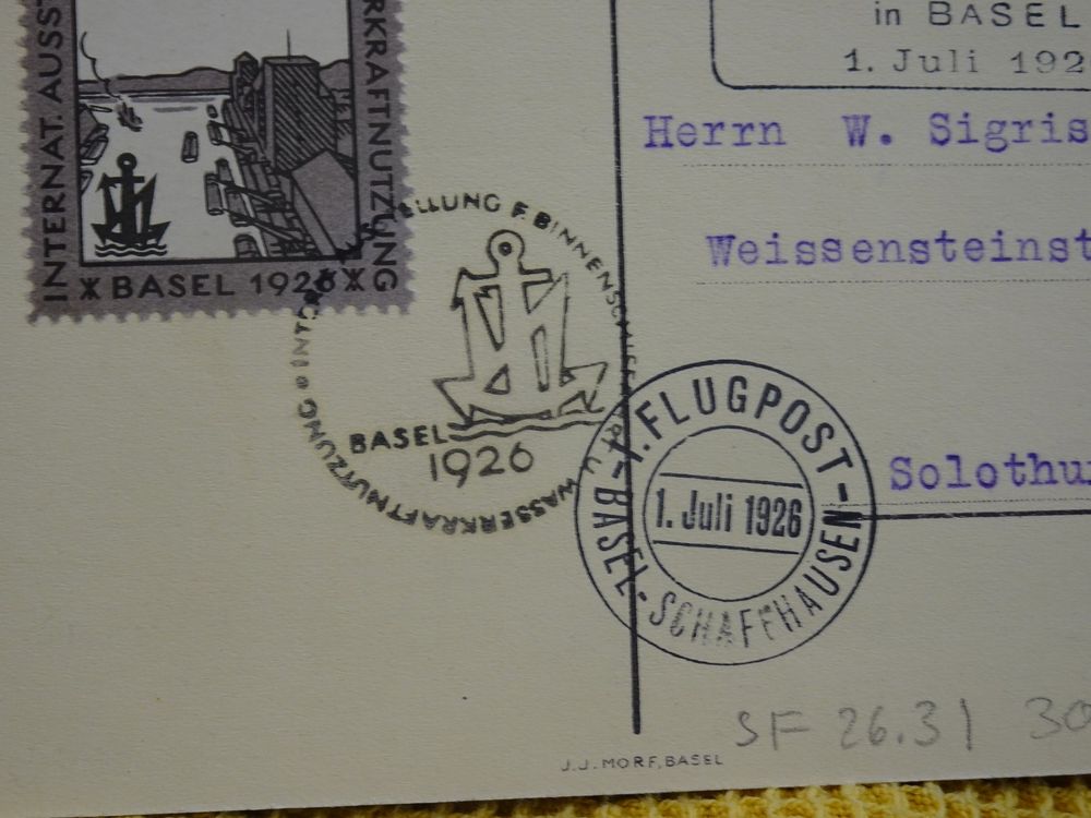 1. JULI 1926 OFFIZIELLE KARTE FLUGPOST. BASEL - SCHAFFHAUSEN (Gebraucht) in Eschenbach SG für ...
