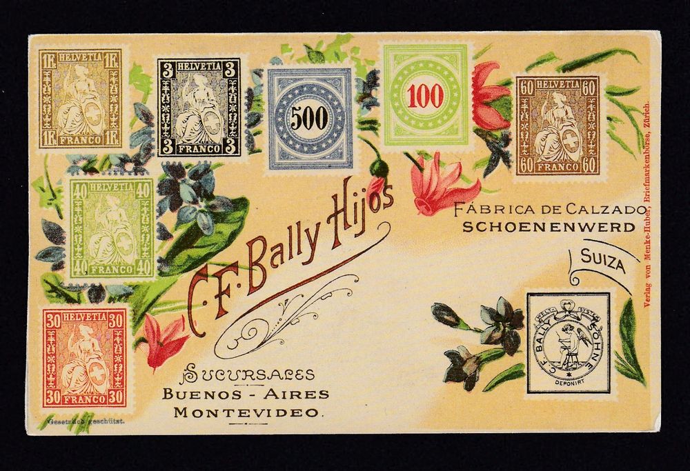 Werbekarte BALLY Schönenwerd, Briefmarken Schweiz, um 1900 (Gebraucht) in Wikon für CHF 6 – mit ...