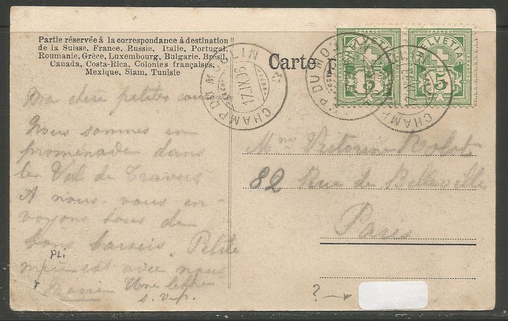 Carte P de 1906 ( Champ-du-Moulin / Hôtel de la Truite ) (D'occasion) à ...