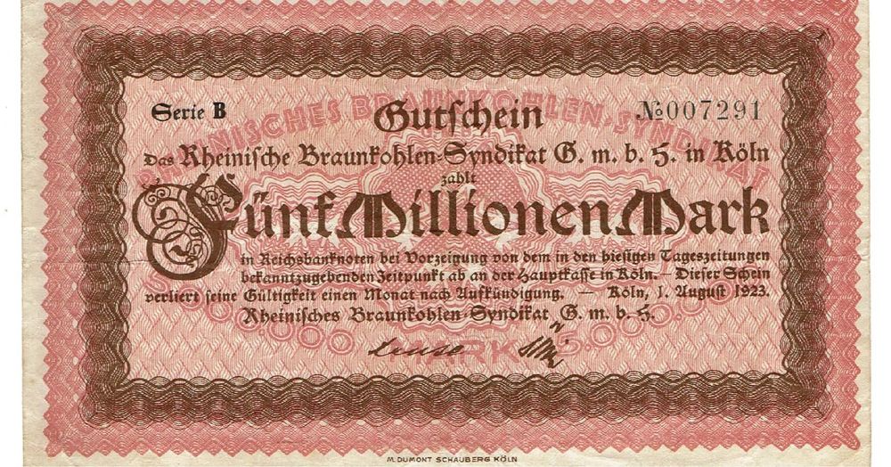 Köln 5 Mil.Mark Serie B 01.08.1923 VZ-VZ+ (Gebraucht) in Steffisburg ...