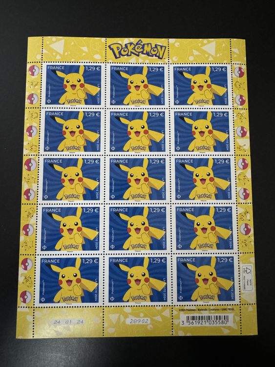 Planche de 15 timbres Pokemon Pikachu 2024 (Neu und originalverpackt ...