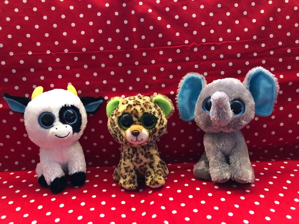 Drei süsse neue Glubschi Tiere, Elefant, Kuh und Leopard (Gebraucht) in ...